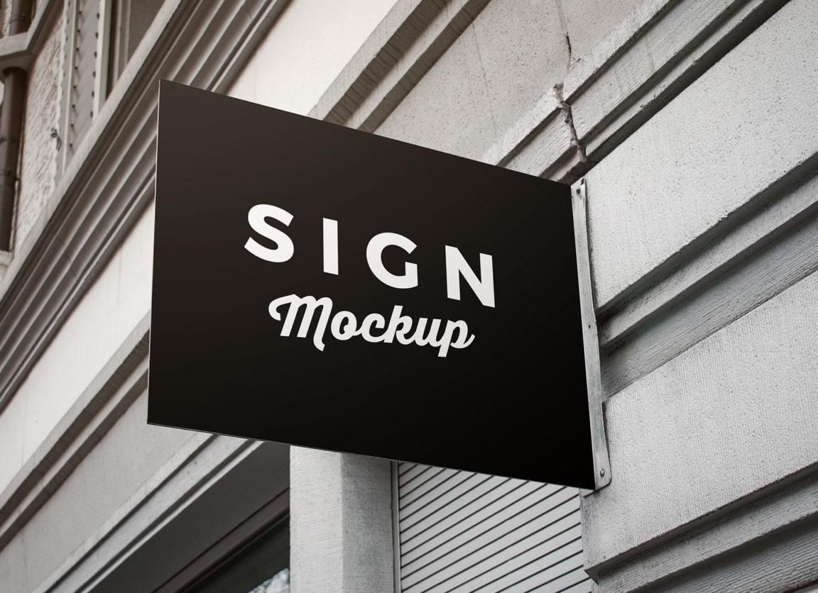 Free Wall Mounted Rectangle Shape Signage Mockup PSD - PsFiles