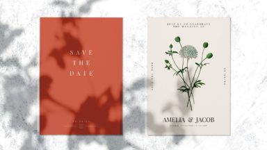 Three Top View Wedding Invitation Card set with Shadow Overlay Mockups ...