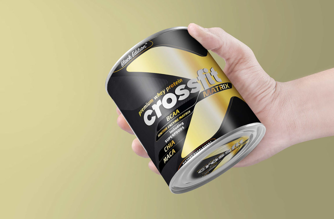 Protein Powder Tin Can Packaging Mockup - PsFiles