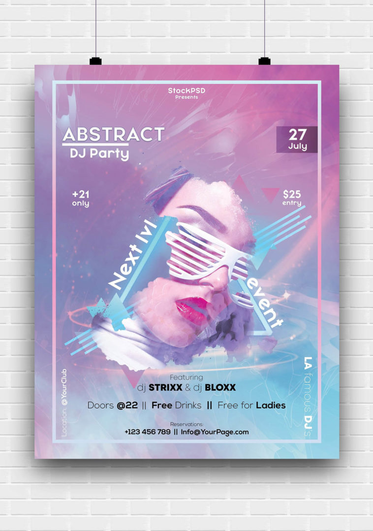 Free Abstract DJ Party Poster PSD Template - PsFiles