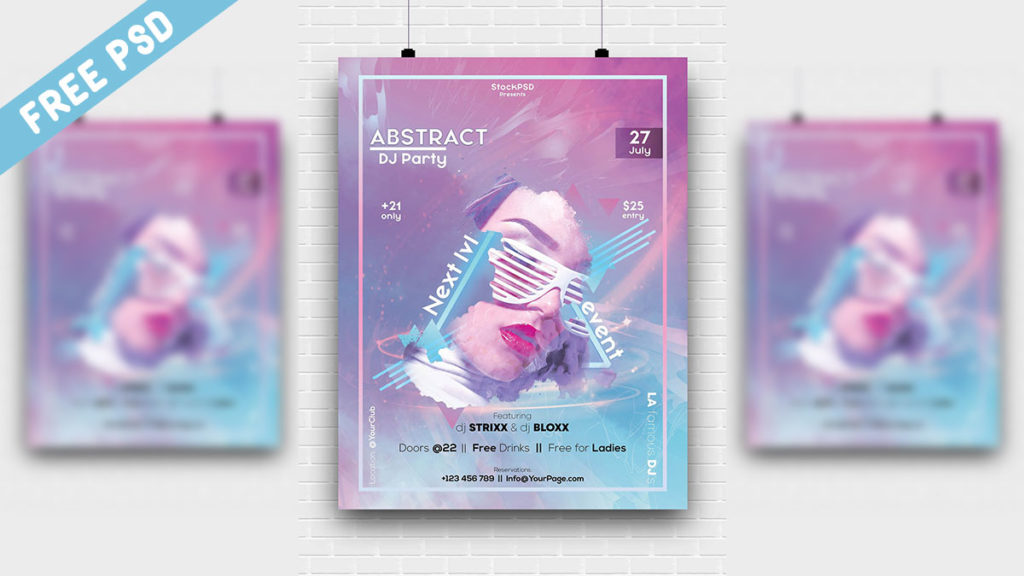 Free Abstract DJ Party Poster PSD Template - PsFiles