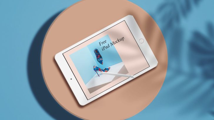 Free iPad Pro Mockup PSD with Plant Leafs Border Top View - PsFiles