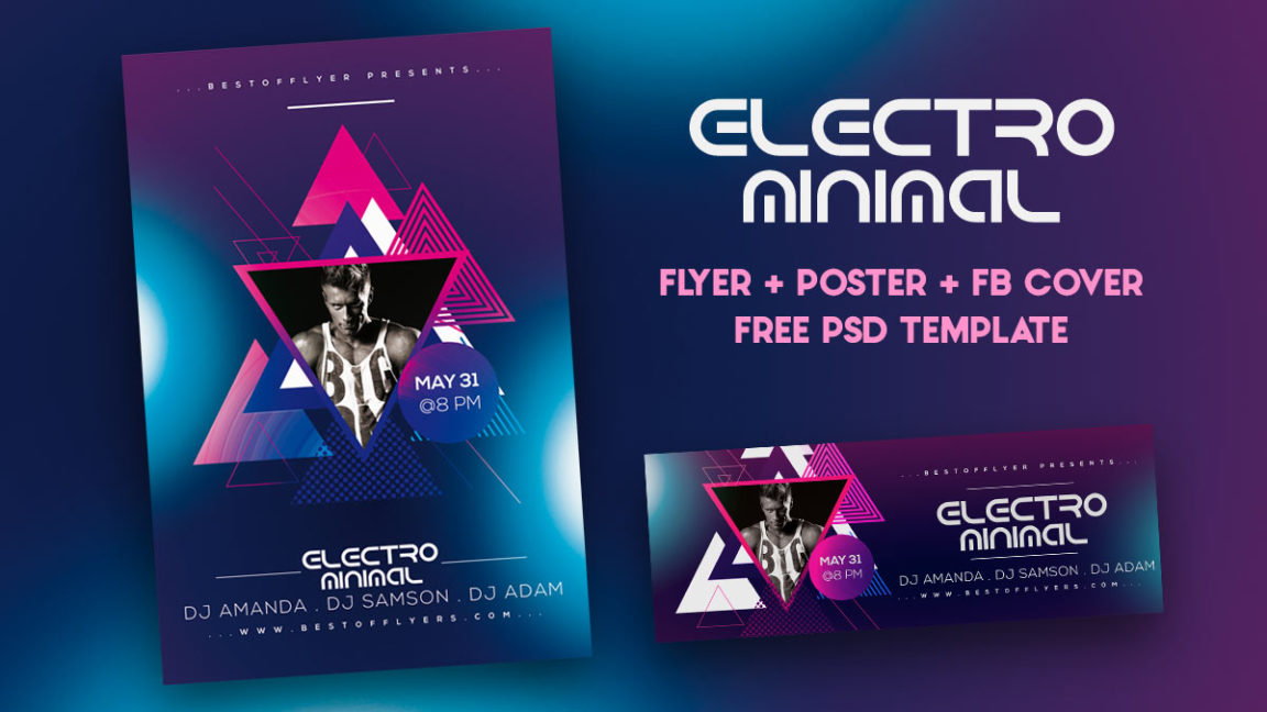 DJ Music Night Party Free Flyer + FB Cover Ai and PSD Templates