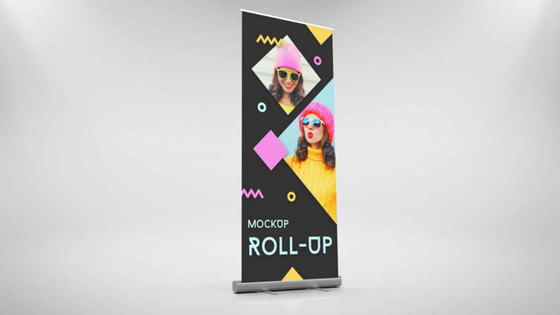 Free Mini Roll-Up Stand Banner Mockup PSD set - PsFiles