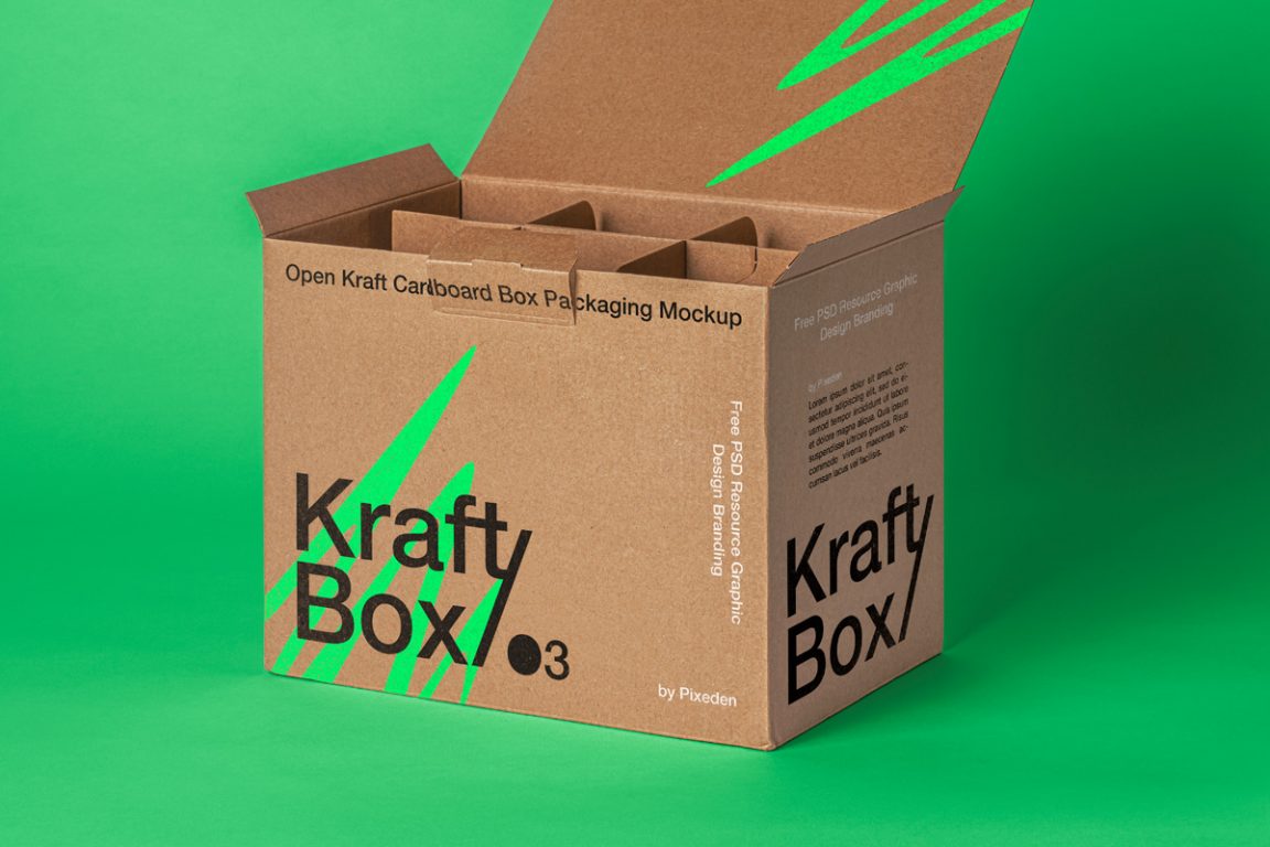 Open Cardboard Carton Box Mockup PSD with Dividers - PsFiles