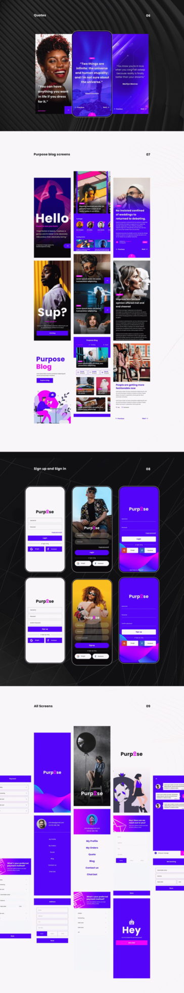 Purpose Free Mobile App UI Kit PSD Templates - PsFiles