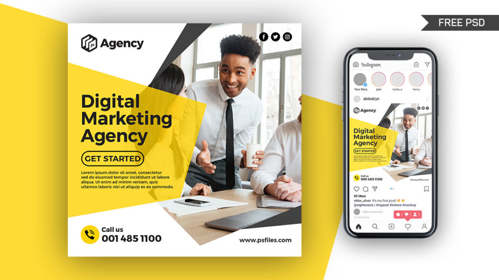 Digital Marketing Agency Social Post Design Free PSD Template - PsFiles