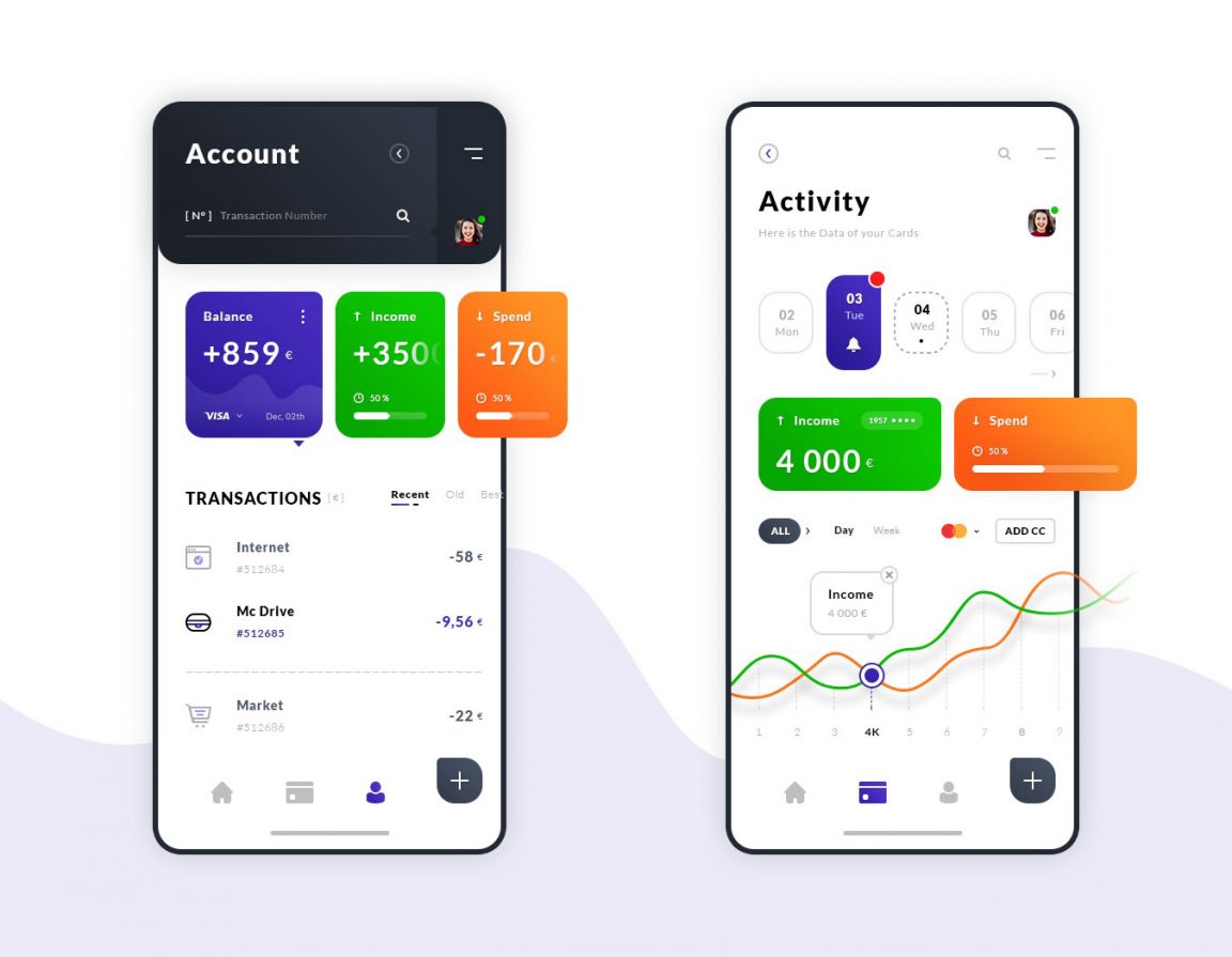 Free Bank Account, Activity IOS App Screen PSD Templates Download - PsFiles