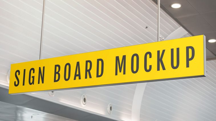 Free Hanging Direction Sign Mockup - PsFiles