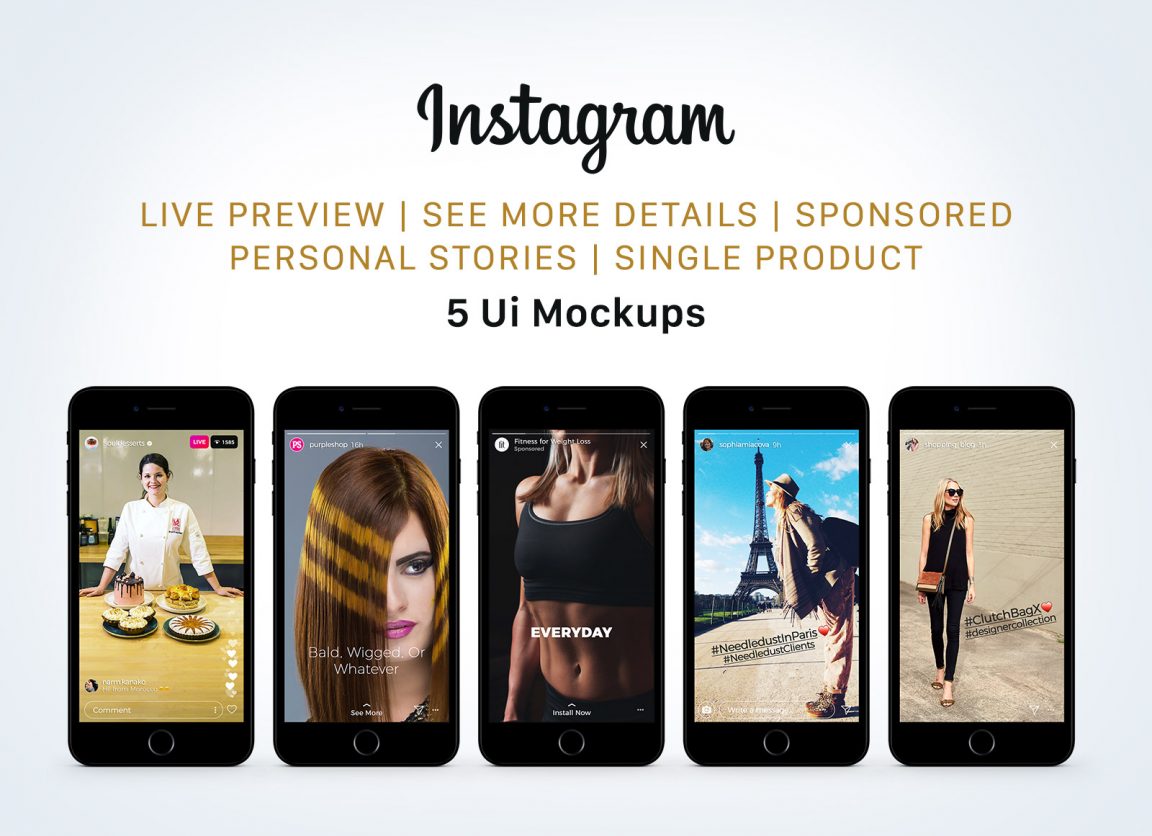 Free Instagram Story, Sponsored, Live and Status UI Mockup PSD - PsFiles