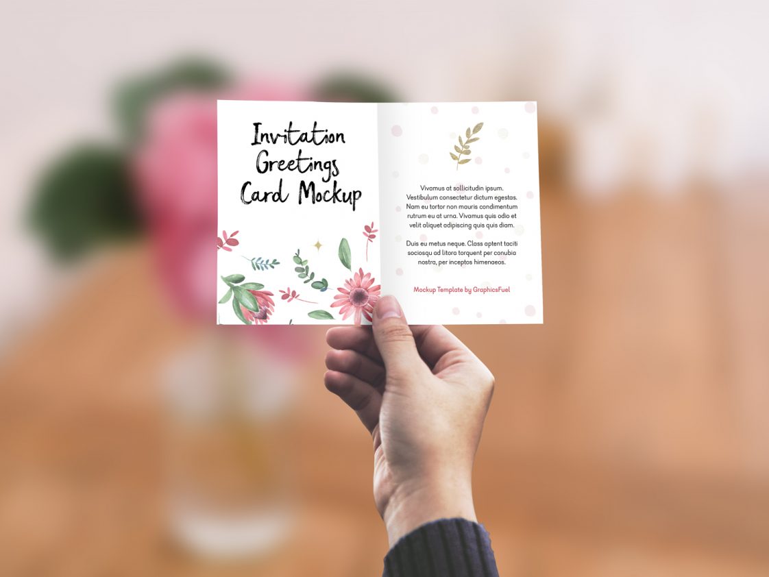 Free Invitation/Greeting Card in Hand Mockup PSD - PsFiles