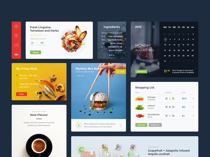 Food and Drink Free UI Kit PSD Template Template - PsFiles