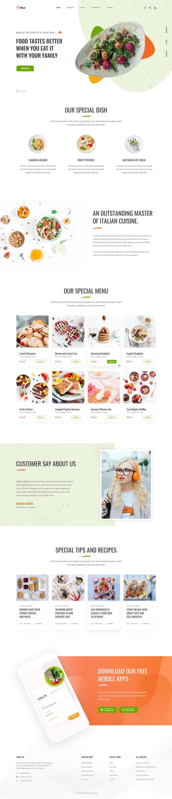 Restaurant Website Landing Page Free PSD Template - PsFiles