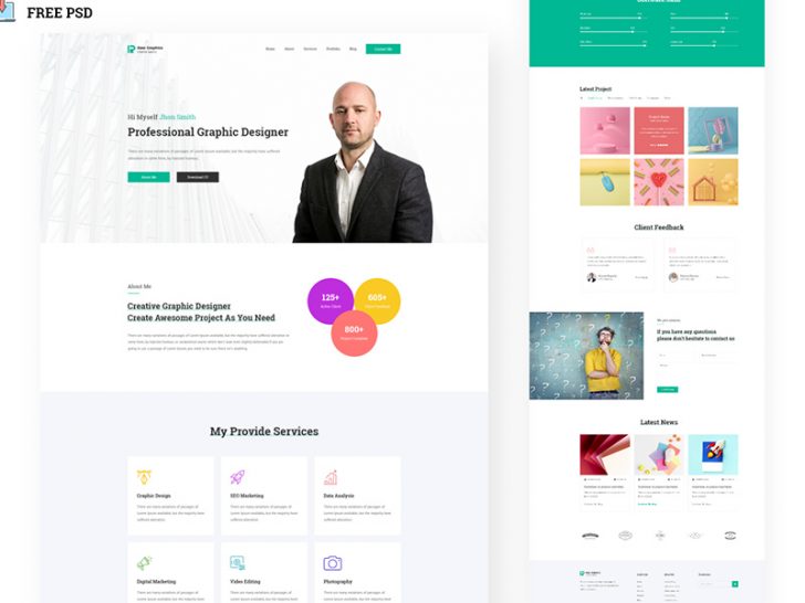 Free Graphic Designer Personal Portfolio Template - PsFiles