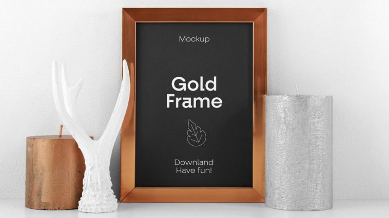 Free Small Golden A5 Photo Frame Mockup PSD - PsFiles