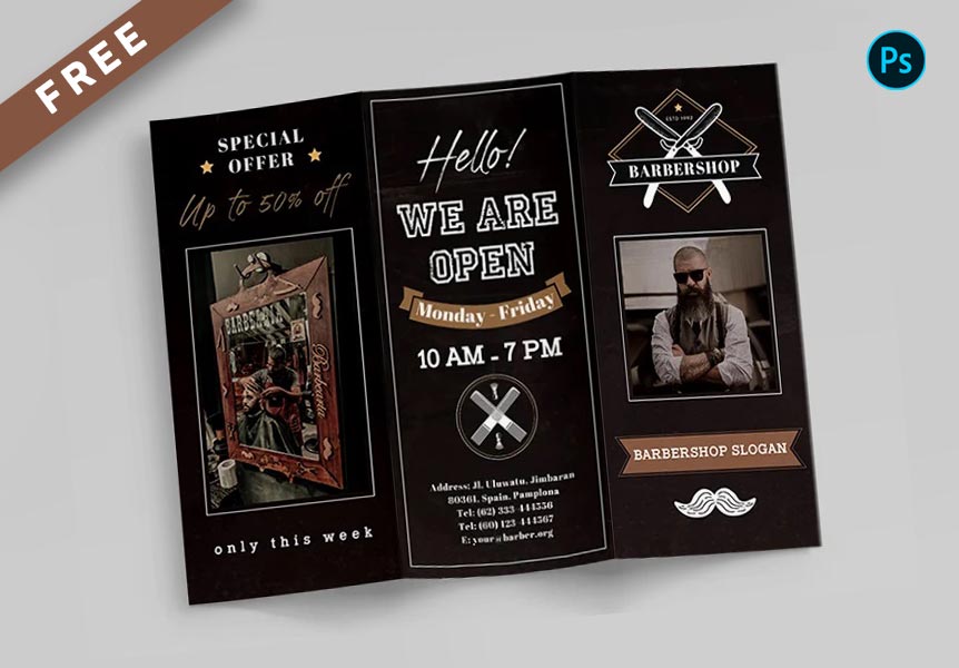 Free Barbershop Trifold Brochure PSD Template - PsFiles