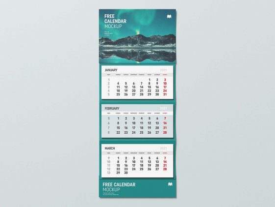 Free Long Wall Calendar Mockup 2 PSD - Free PsFiles