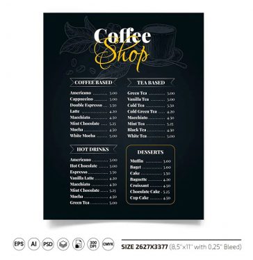 Free Coffee Shop Menu Card PSD Template + Vector - PsFiles