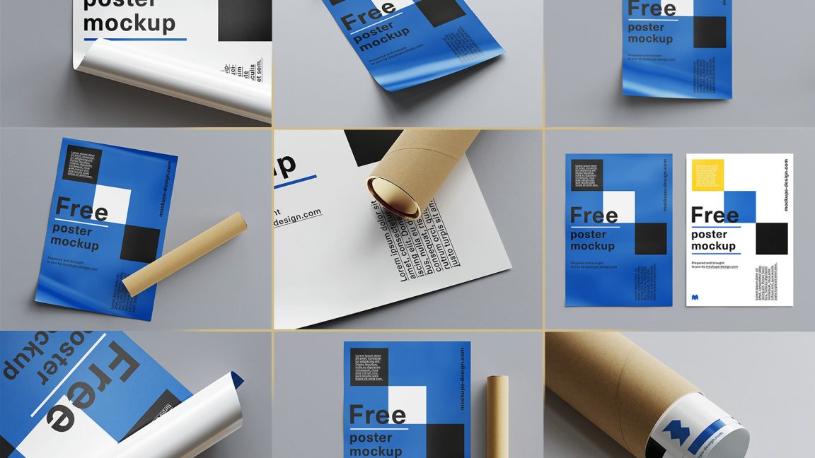 Free Rolled and Flat Poster Mockup PSD - PsFiles