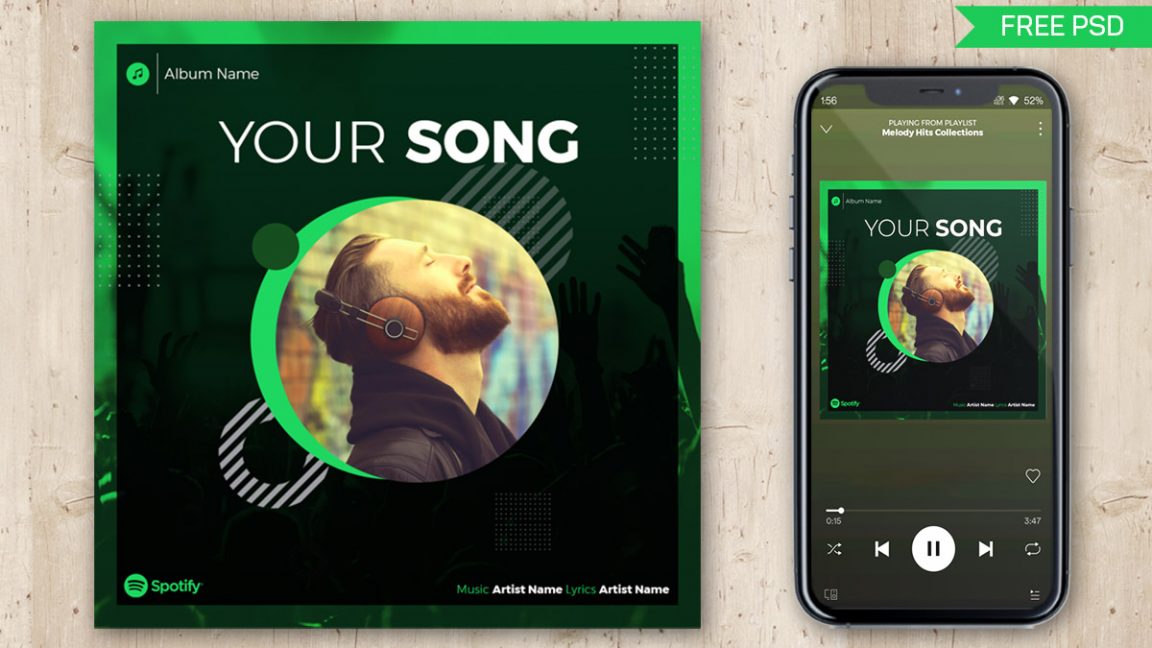 Free Podcast, Music Spotify Play Phone Mockup PSD - PsFiles