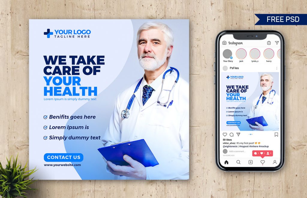 Free Hospital Health Care Social Post Design PSD Template - PsFiles