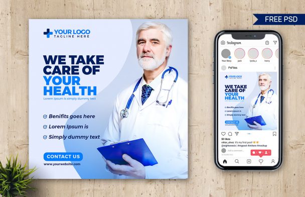Free Hospital Health Care Social Post Design PSD Template - PsFiles