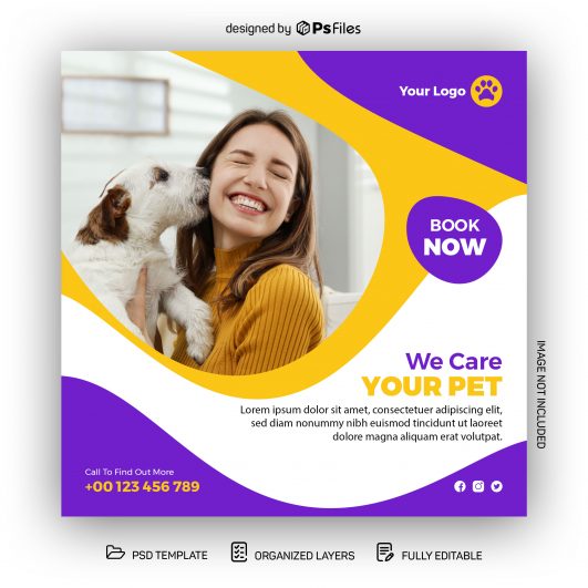 Free Pets Care Center Instagram Post Design PSD Template - PsFiles