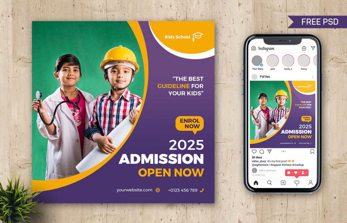 Free School Admission Open Instagram Post Design PSD Template - PsFiles