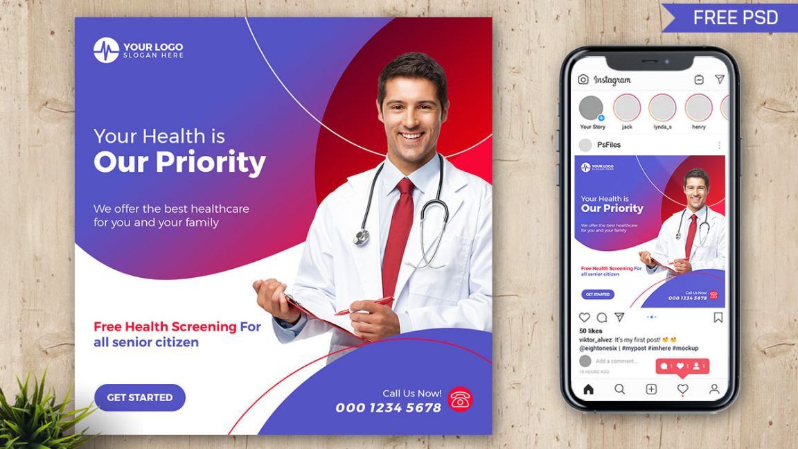 Free Health Care Hospital Social Media Post Design Template - PsFiles