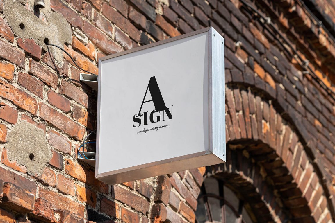 Free Square Wall Mounted Sign Mockup PSD - PsFiles