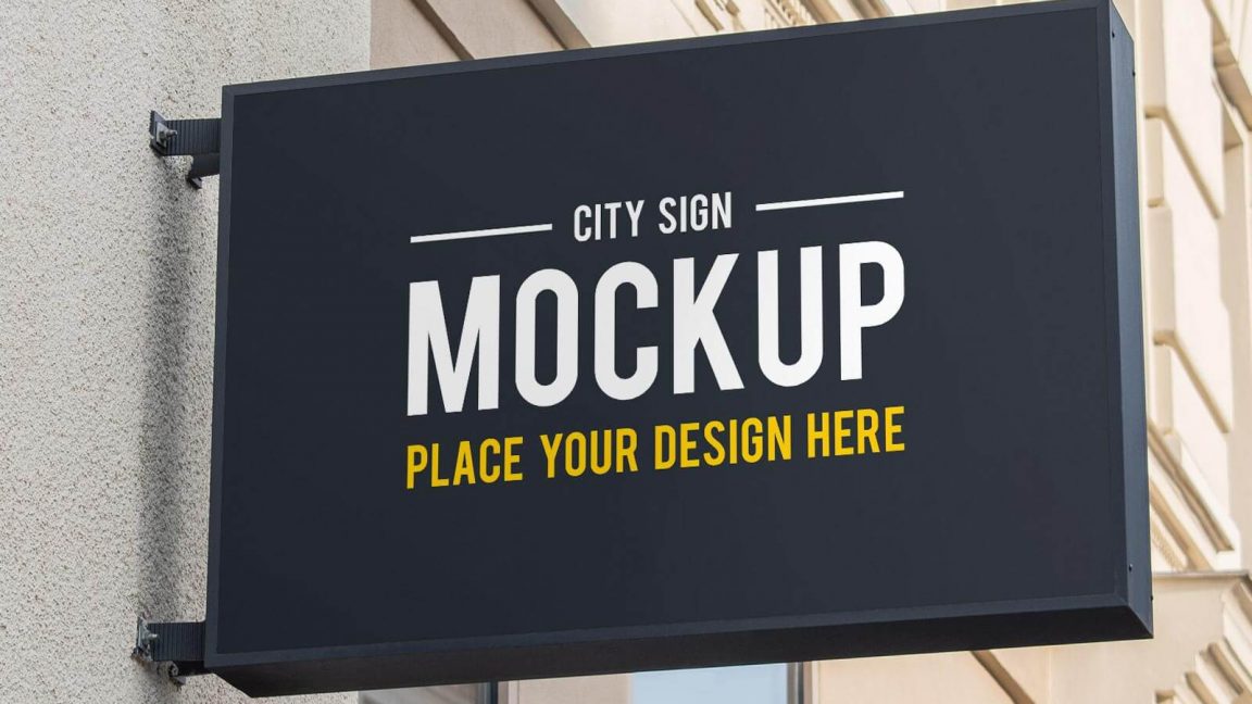 Free Rectangle Wall Mounted Modern Sign Logo Mockup PSD - PsFiles