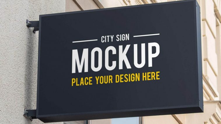 Free Rectangle Wall Mounted Modern Sign Logo Mockup PSD - PsFiles