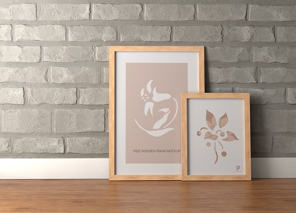 Free 2 Wooden Frames Mockup on Floor PSD - PsFiles