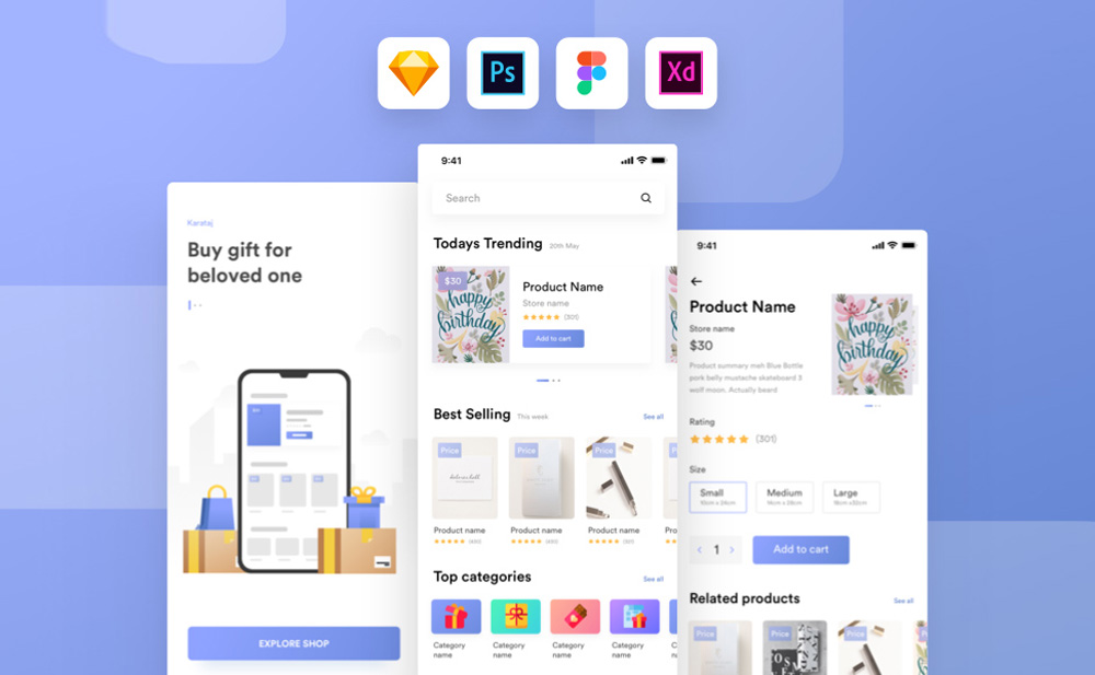 Free Online Gift Shop App UI Kit PSD Template - PsFiles