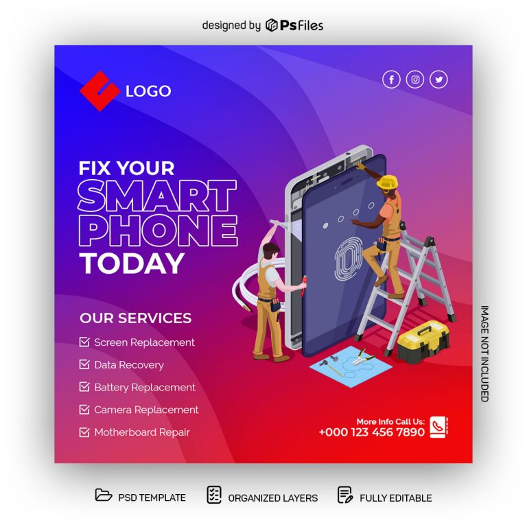 Free Smart Phone Repair Instagram Post Design PSD Template - PsFiles