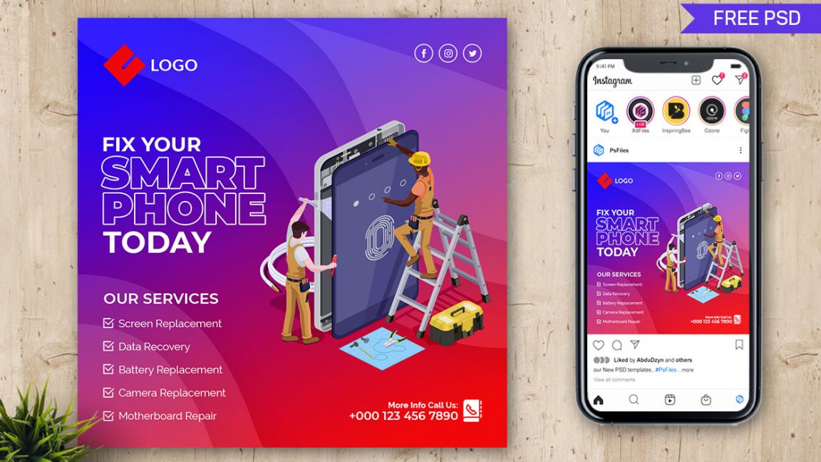 Mobile Smart Phone Repair and Fix Flyer PSD Template free - PsFiles