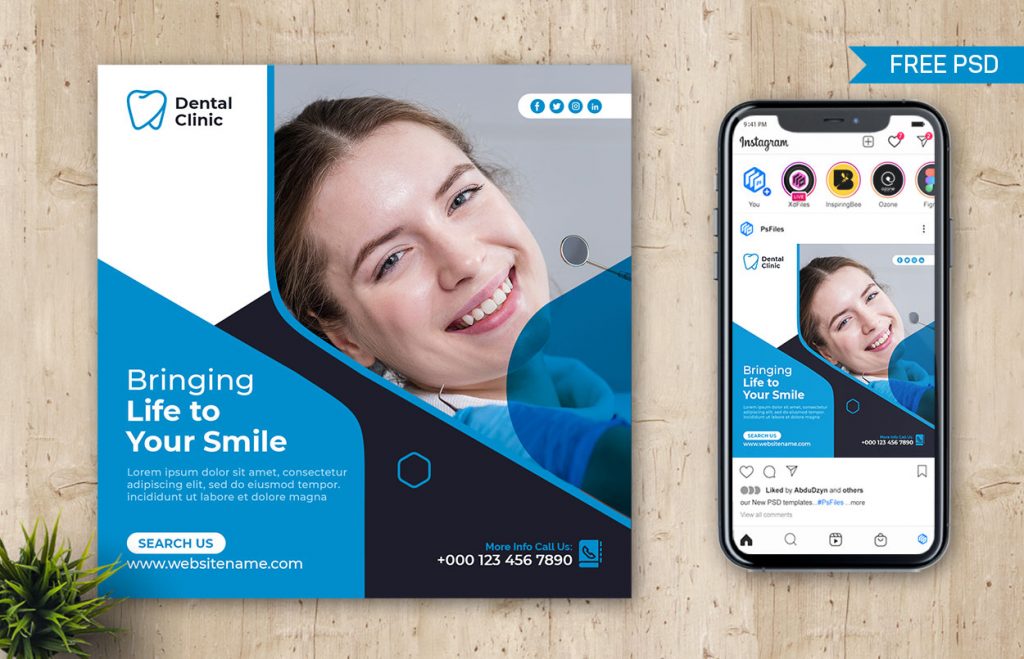 Free Dental Clinic Social Media Post Design PSD Template - PsFiles