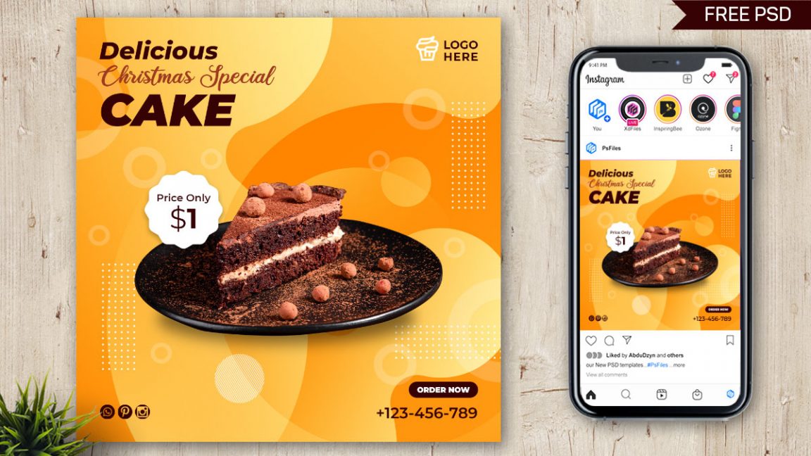 Free Dessert and Cake Shop Instagram Post Template PSD - PsFiles