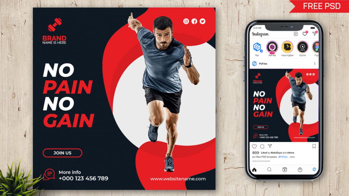 Free Creative Sports Instagram Post Design PSD Template 05 - PsFiles
