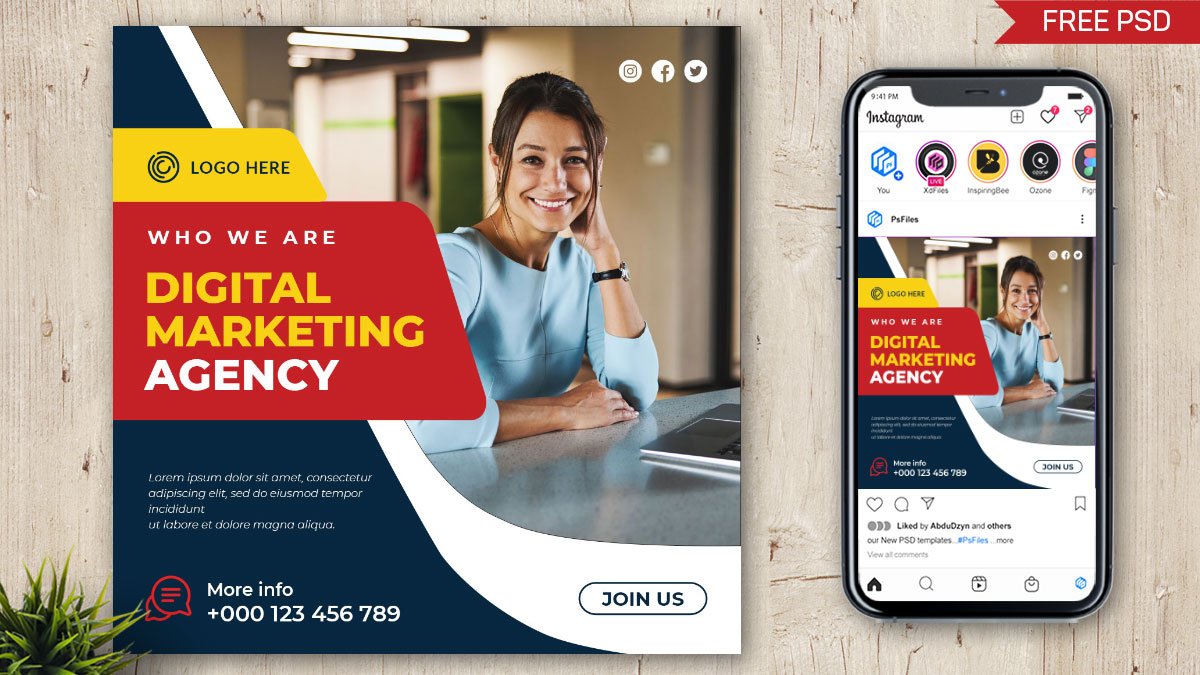 Simple Digital Marketing Instagram Post Design PSD Template