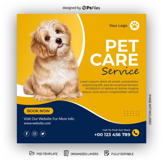 Free Pets Care Social Media Post Design PSD Template - PsFiles