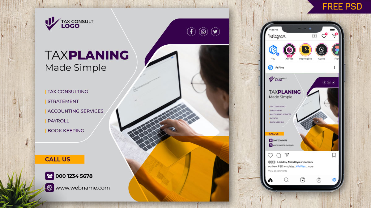 Tax Service Social Media Post Design Free PSD Template