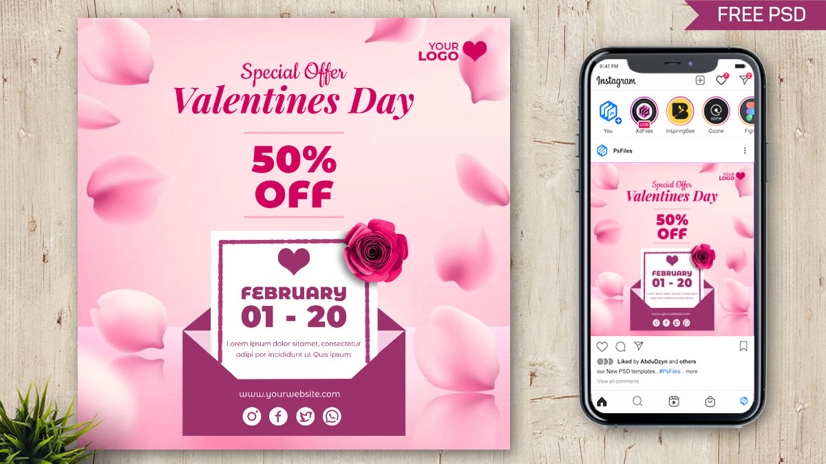 Valentines Day Special Offer Social Media Post PSD Template - PsFiles