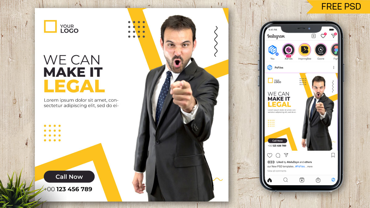 Free Law Firm / Advocate Social Media Post Design Template PSD