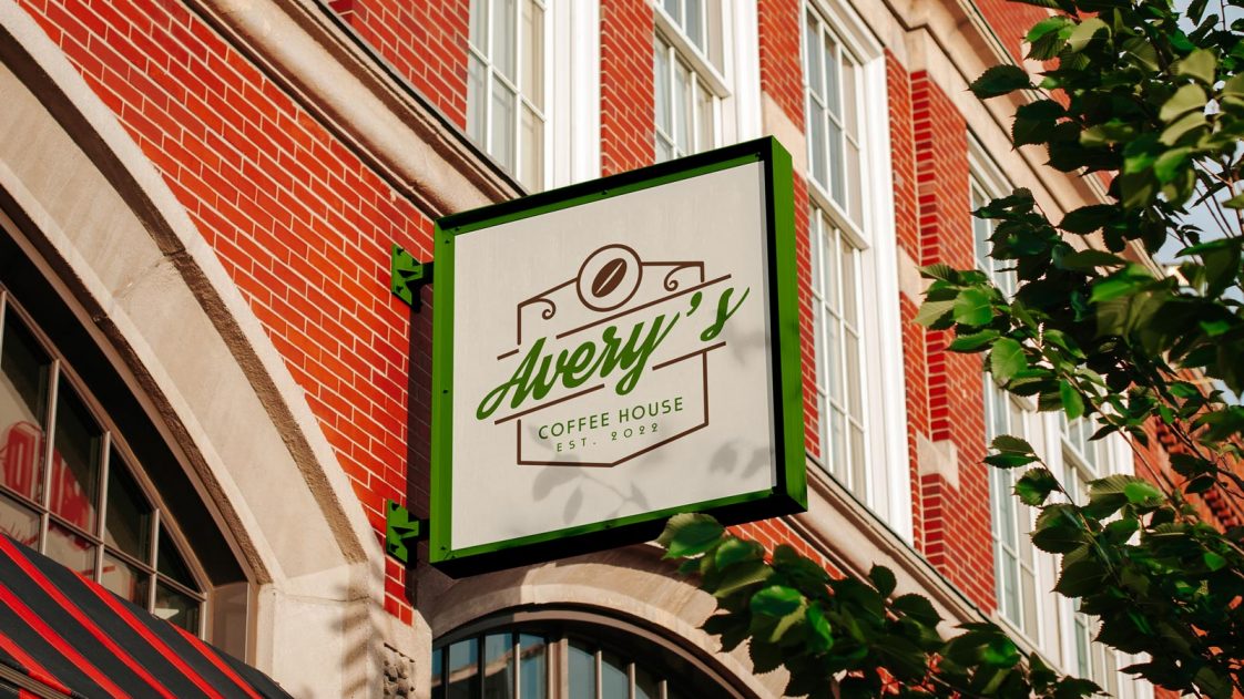 Free Wall mounted Outdoor Square Sign Logo Mockup PSD - PsFiles