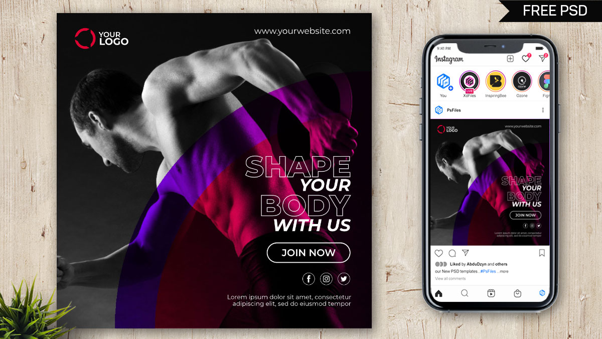 Free Shape your Body Social Media Promo Post PSD Template - PsFiles