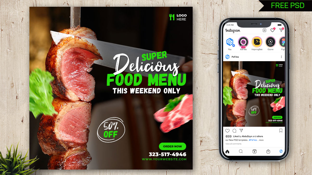 Free Delicious Food Menu Social Media Post Design Template PSD - PsFiles