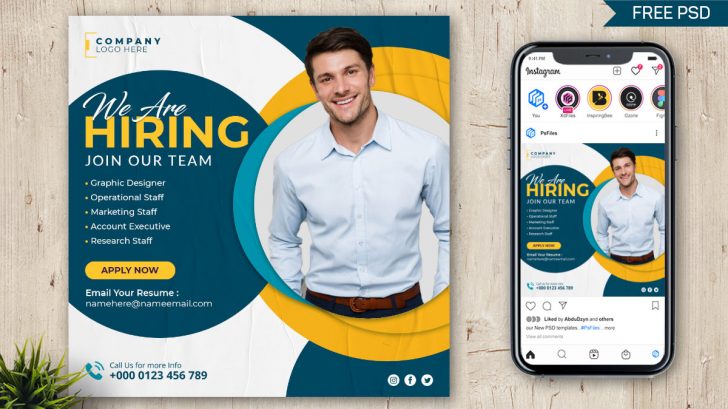 Job Hiring Social Media Post Design PSD Template for Free - PsFiles