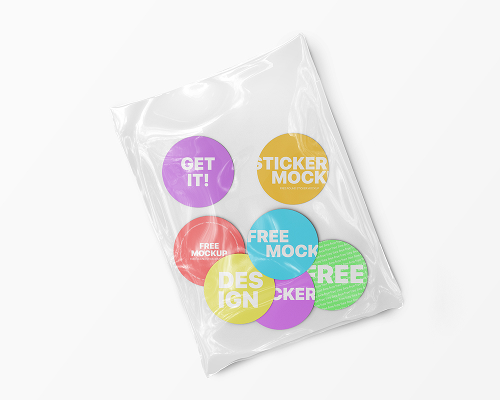 Free Round Stickers Mockup on Plastic Cover - PsFiles