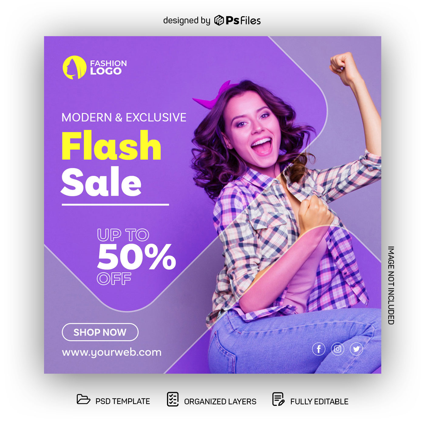 Free Flash Sale 50% off Social Media Promo Post Design PSD Template